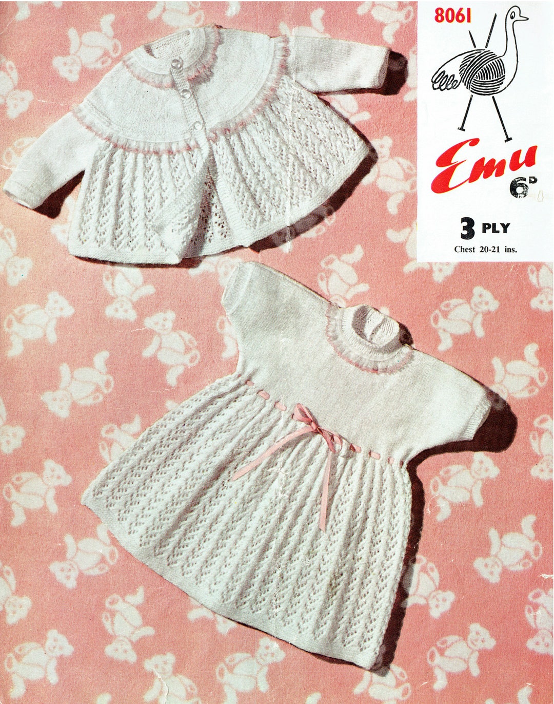PDF Vintage Baby Knitting Pattern 1950s Early Emu 8061 Christening ...