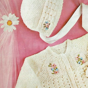 PDF Vintage Baby Knitting Pattern Matinee Bonnet Pram Set Lace Lacy ...