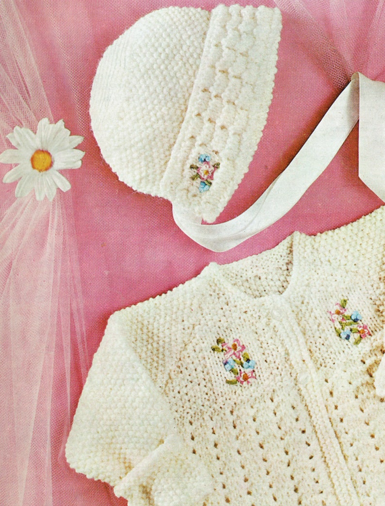 PDF Vintage Baby Knitting Pattern Matinee Bonnet Pram Set Lace | Etsy
