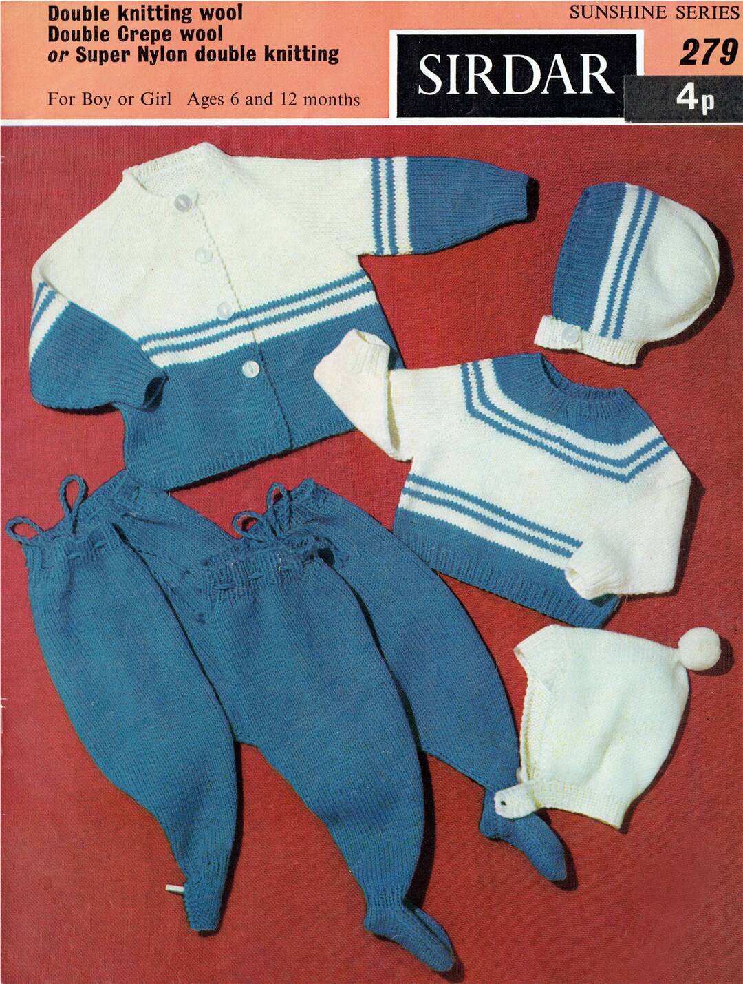 PDF Vintage Baby Knitting Pattern Sirdar 279 Sunshine Series Sailor ...