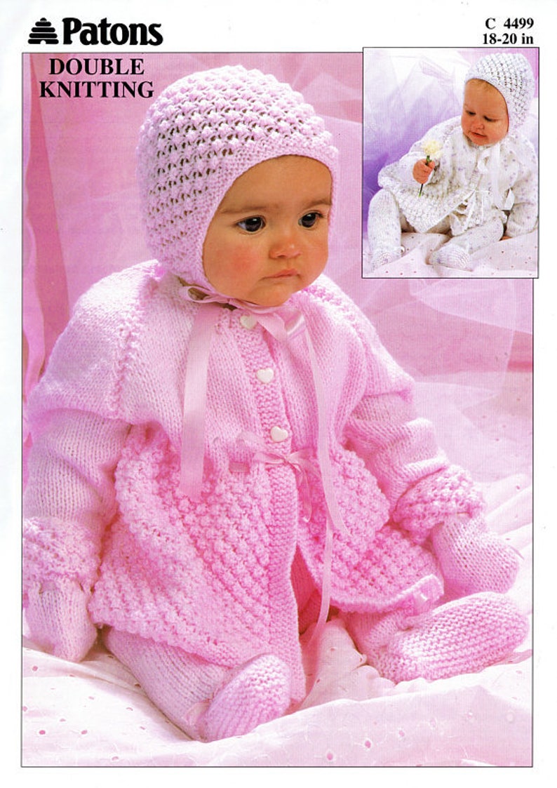 Pdf Baby Girl 'PRETTY-IN-PINK' Knitting Pattern Pram Set Matinee Coat ...