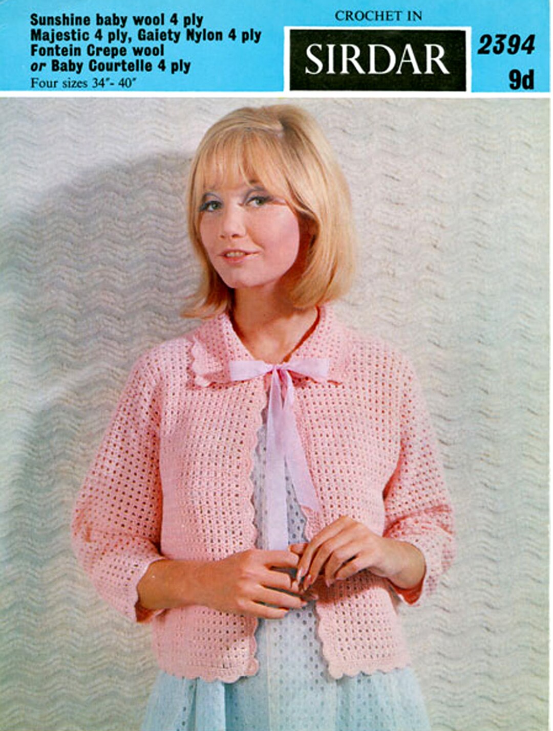 PDF Vintage Womens Ladies PUSSY BOW Bed Jacket Crochet Pattern 1960s ...