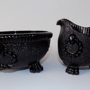 Antique, Victorian Sowerby Black Milk Glass Cream Jug & Sugar Bowl ...