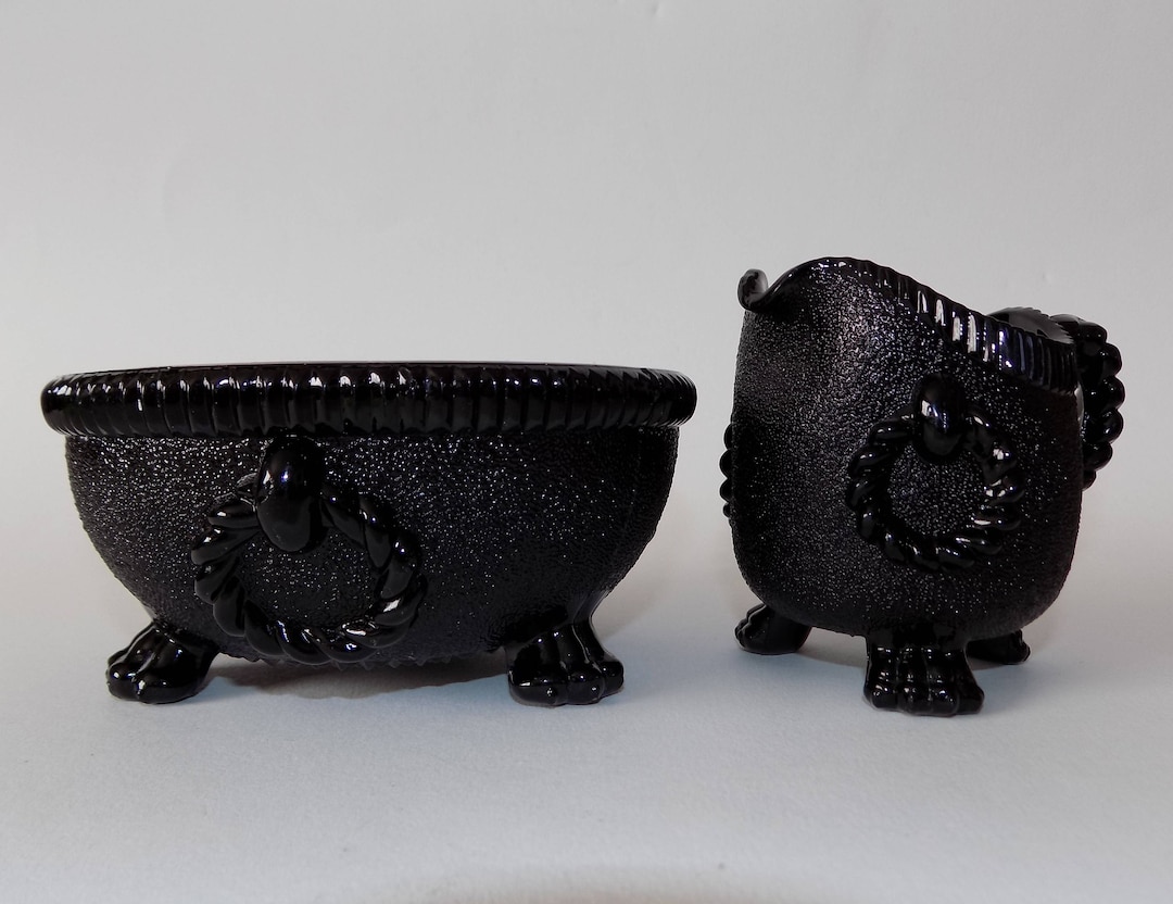 Antique, Victorian Sowerby Black Milk Glass Cream Jug & Sugar Bowl ...