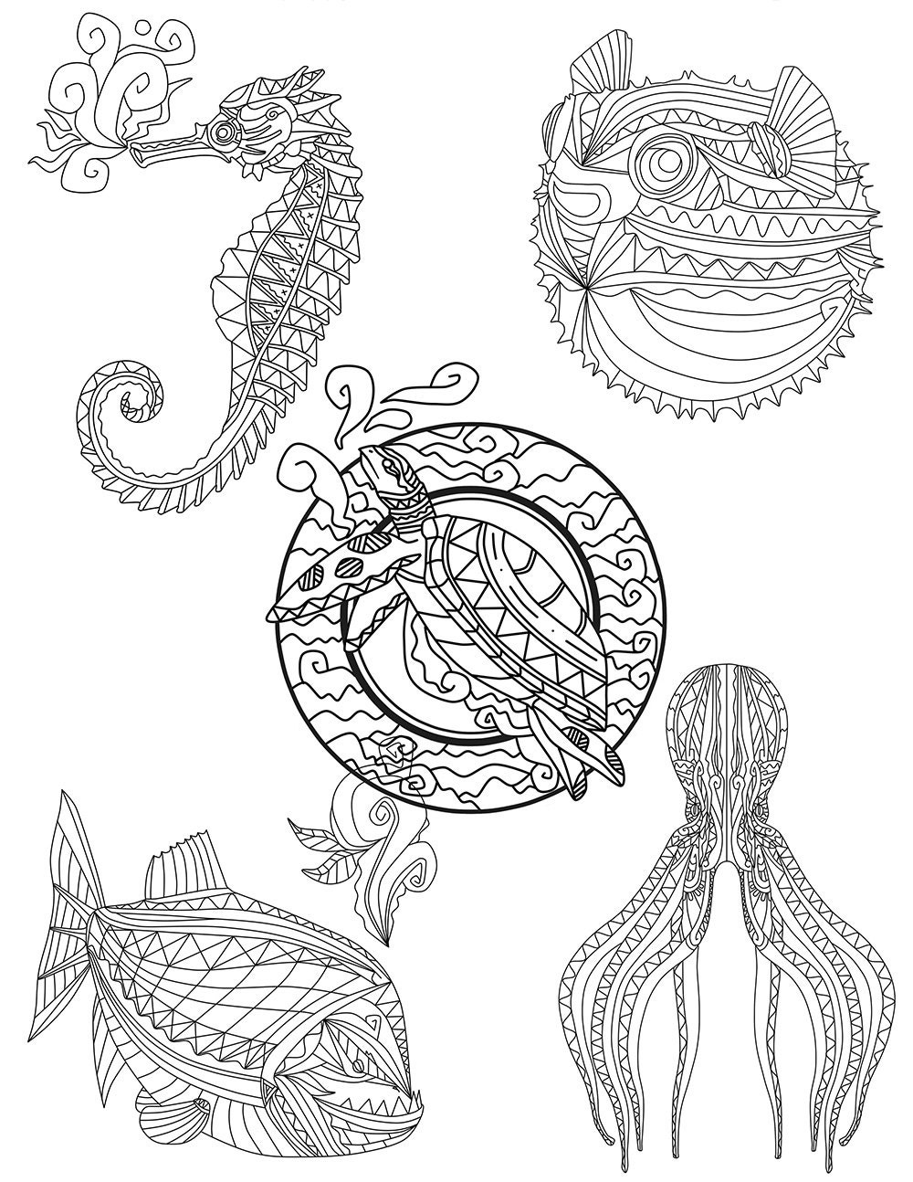 20 Unique Marine Life Adult Coloring Pages Instant PDF Download ...