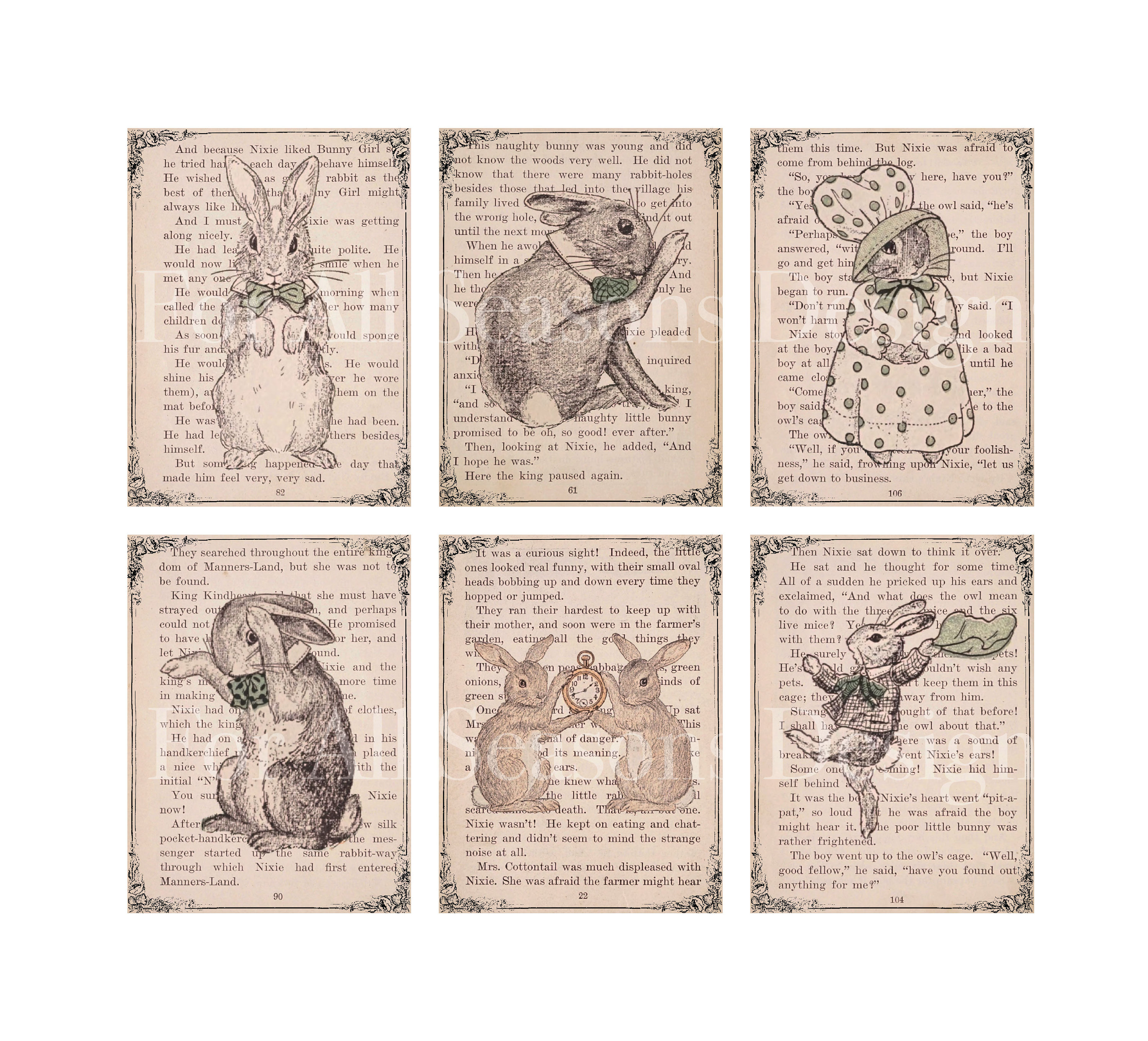 Vintage Bunny Printable Cards | Rabbit Digital Note Cards | Printable ...
