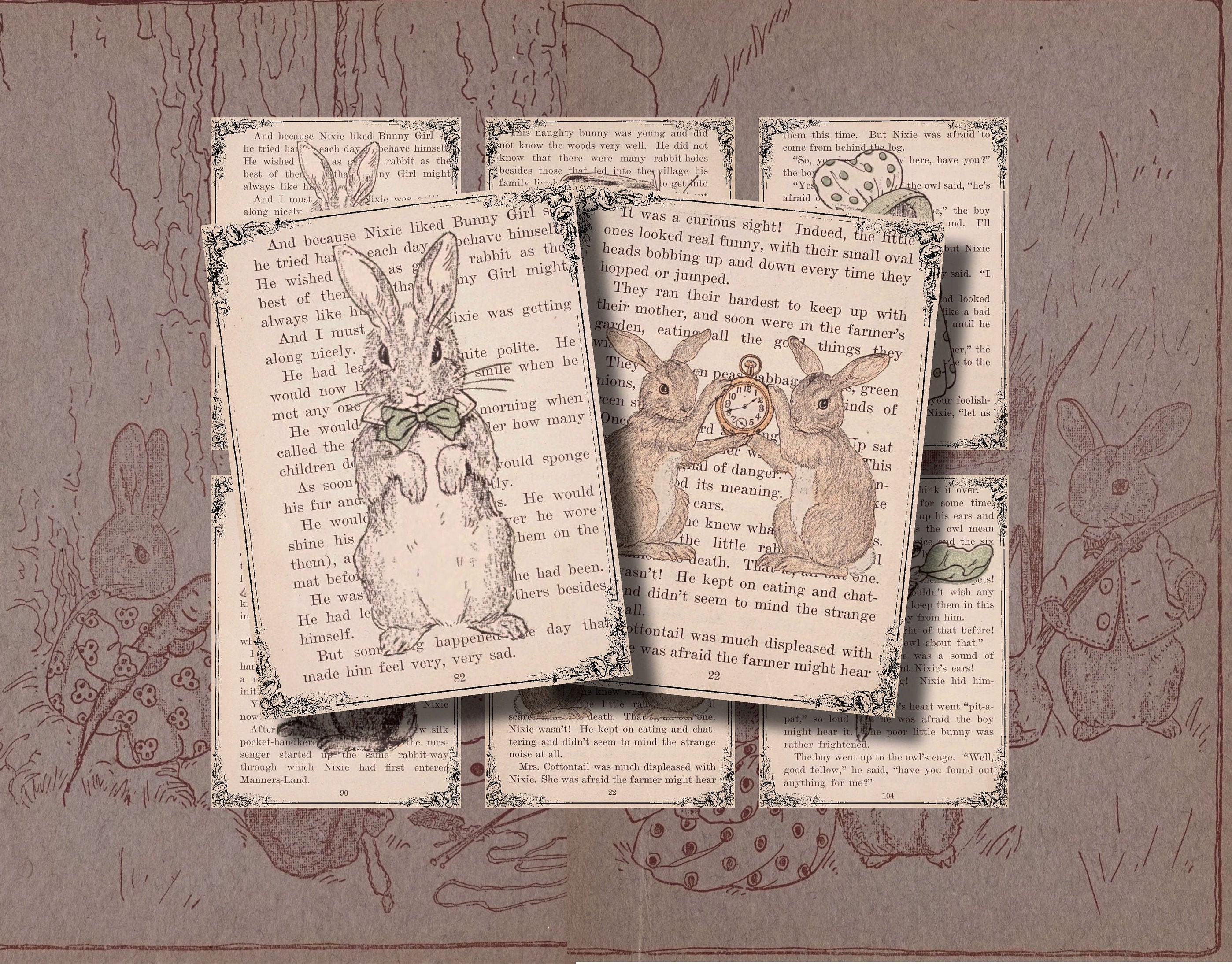 Vintage Bunny Printable Cards | Rabbit Digital Note Cards | Printable ...