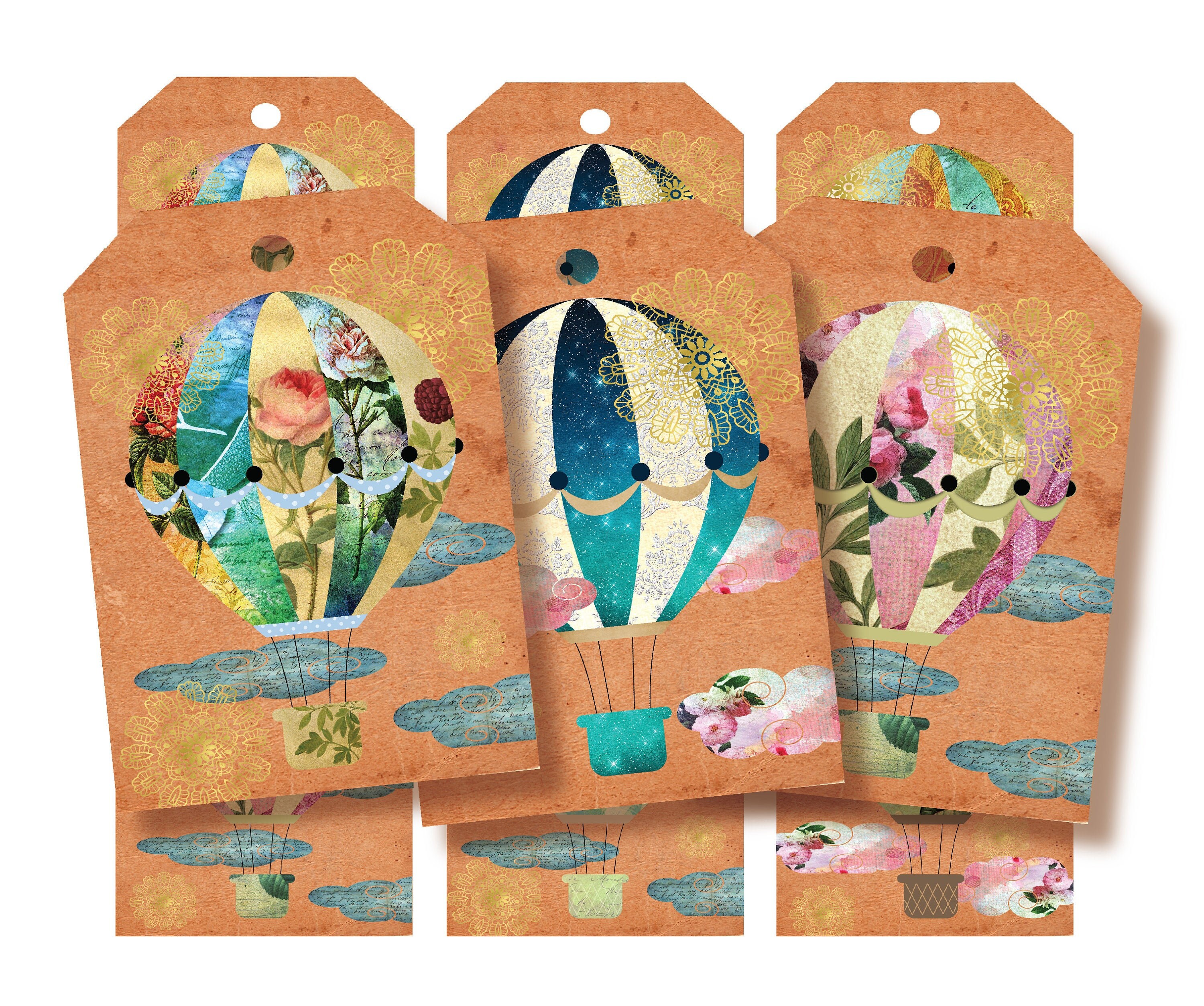 Printable Gift Tags Vintage Hot Air Balloons | 2.5" X 3.5" Tags | High ...