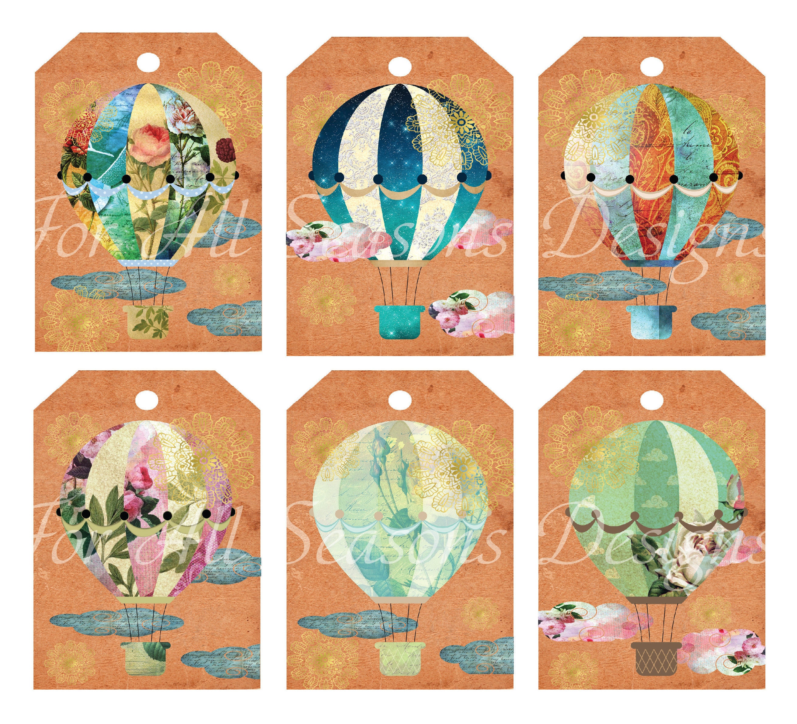 Printable Gift Tags Vintage Hot Air Balloons | 2.5" X 3.5" Tags | High ...