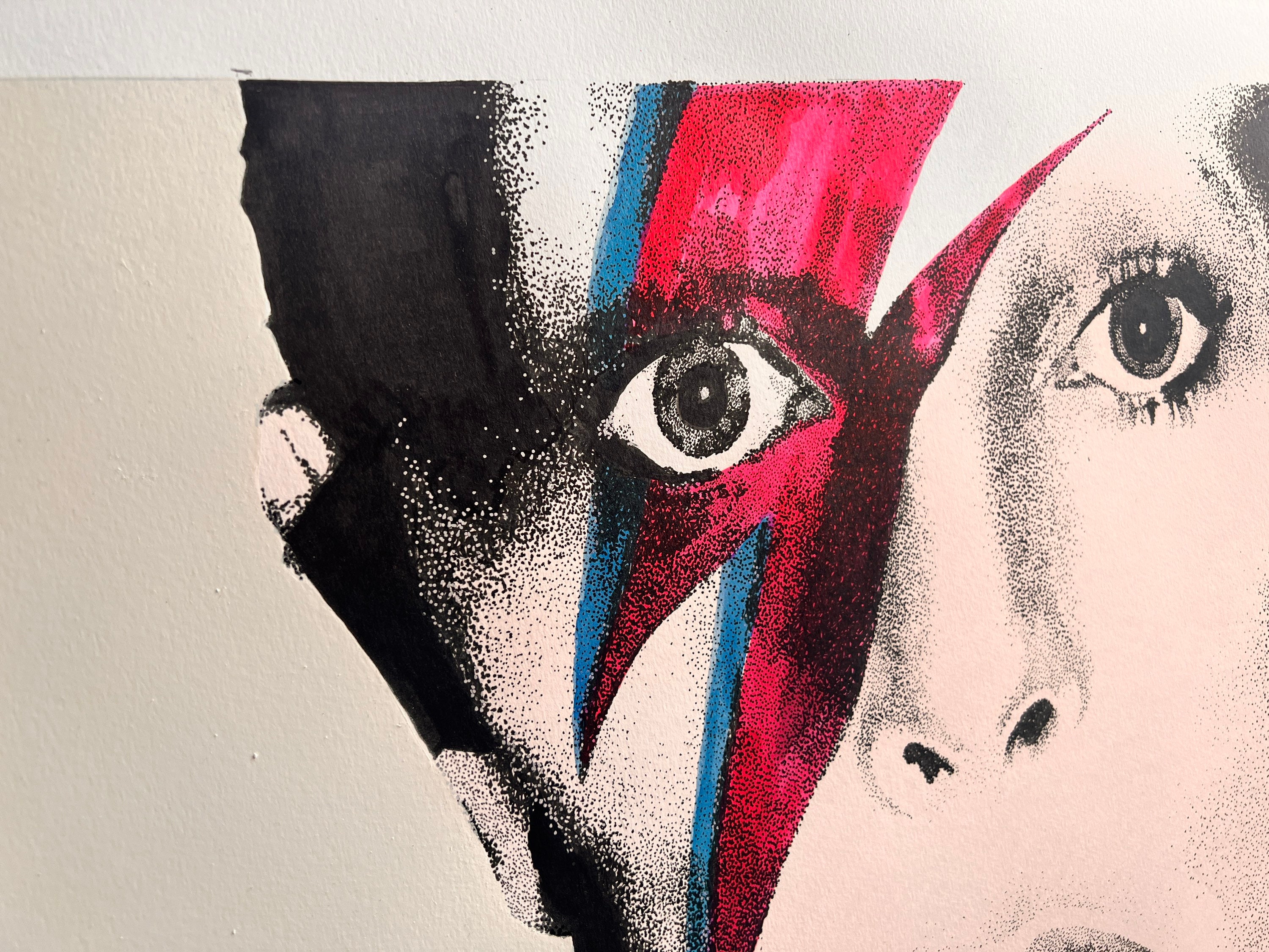 Hand Drawn Original Pointillism David Bowie Aladdin Sane - Etsy