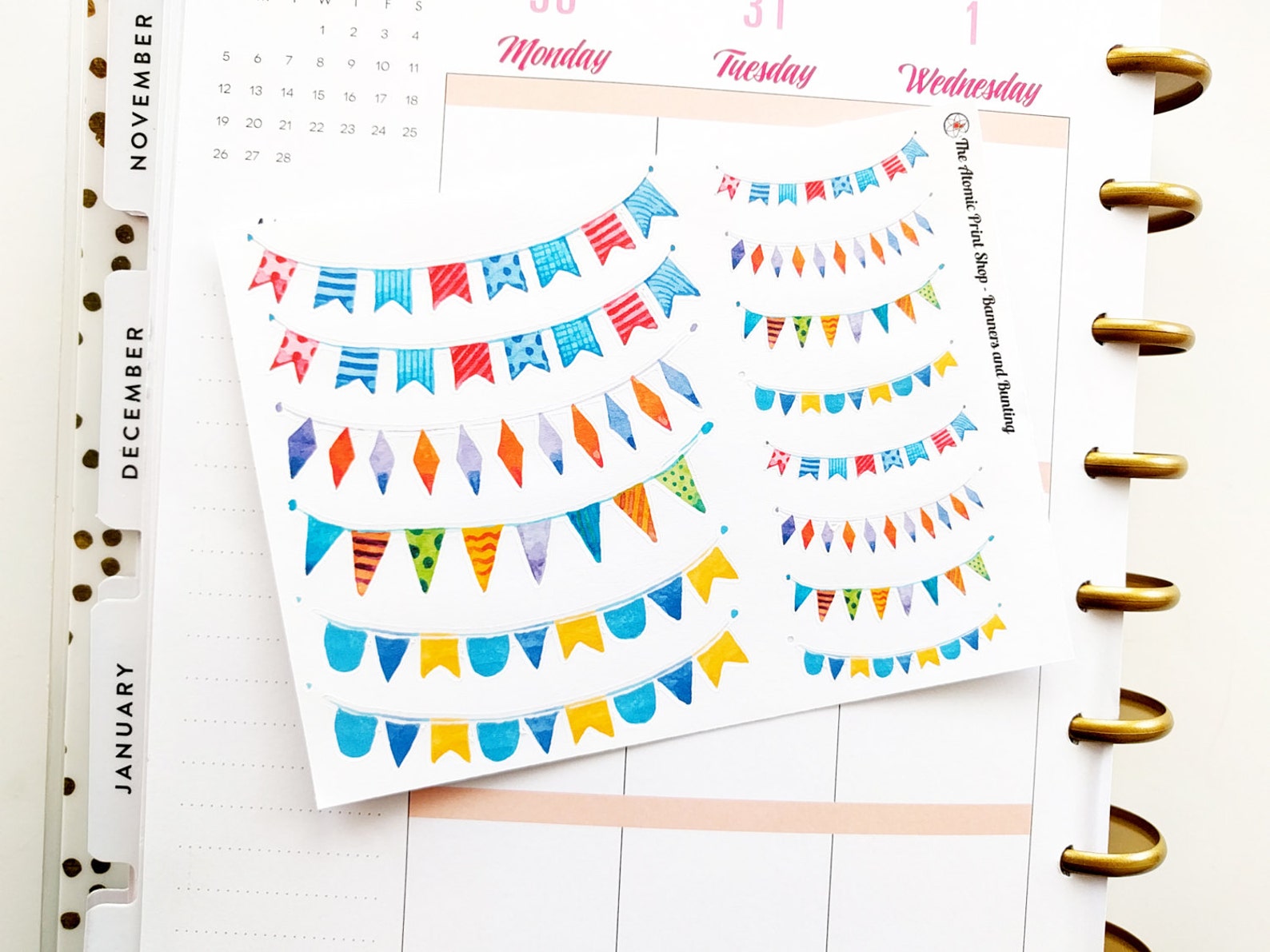 14 Multicolored Watercolor Banner Stickers for Erin Condren, Happy ...
