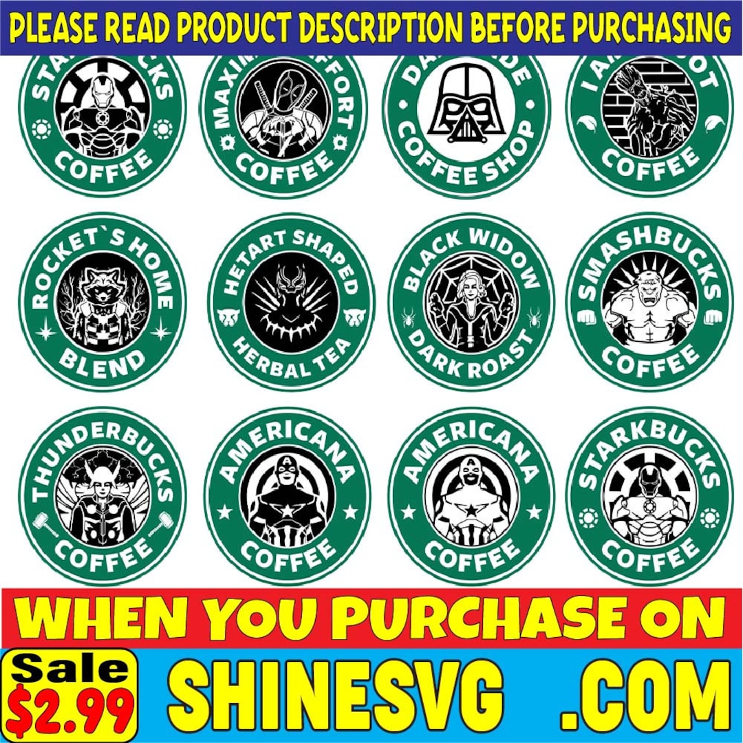 Bundle 12 Files Superhero Starbucks Svg, Superhero Coffe Svg, Movie Svg ...
