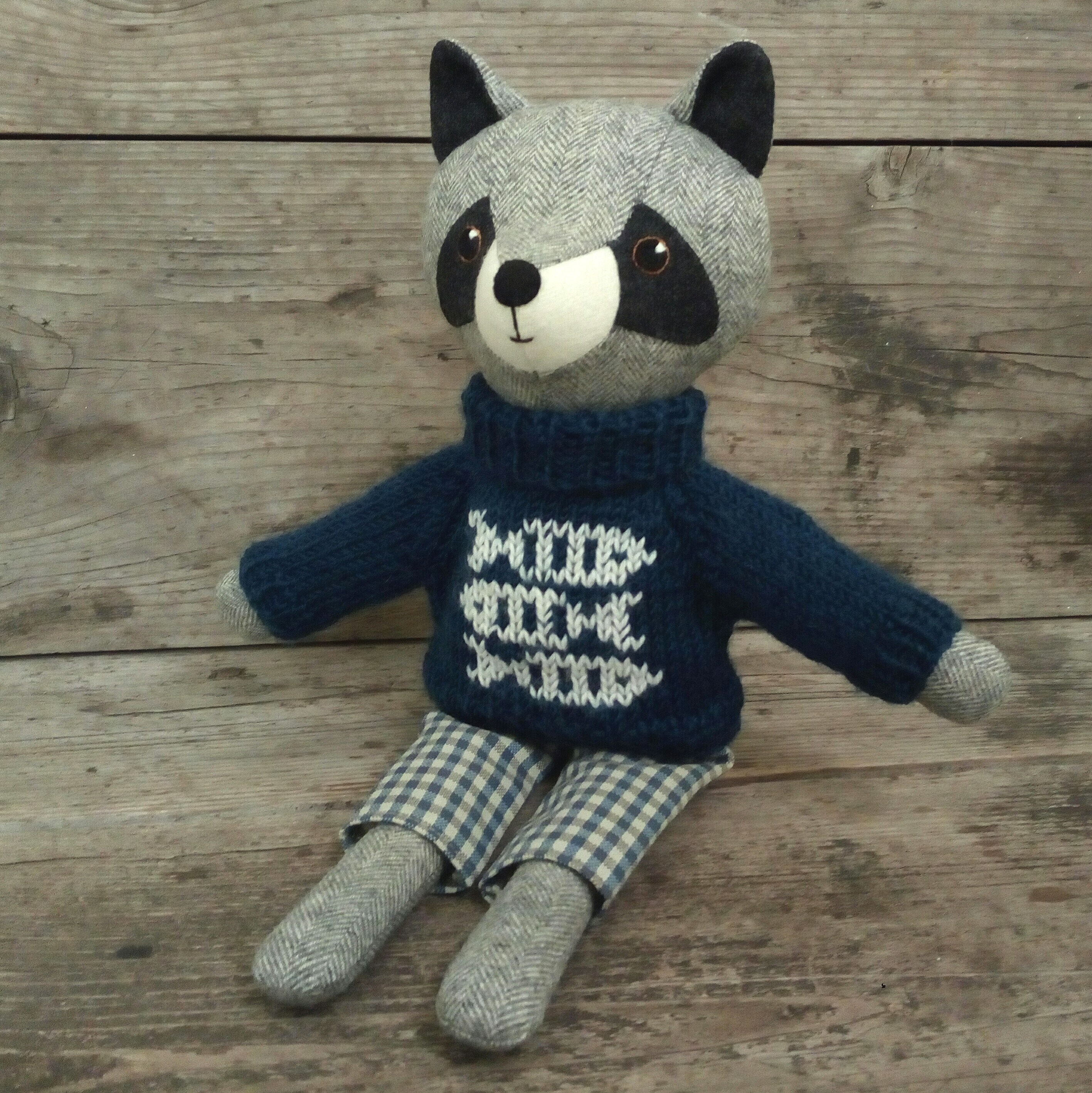 Gray Raccoon Boy Plush stuffed animal doll Woodland wool | Etsy