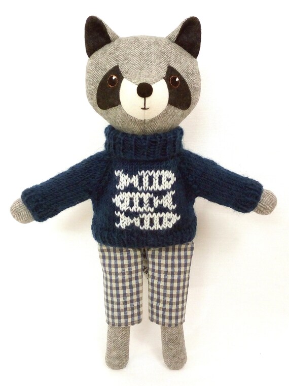 Gray Raccoon Boy Plush stuffed animal doll Woodland wool | Etsy