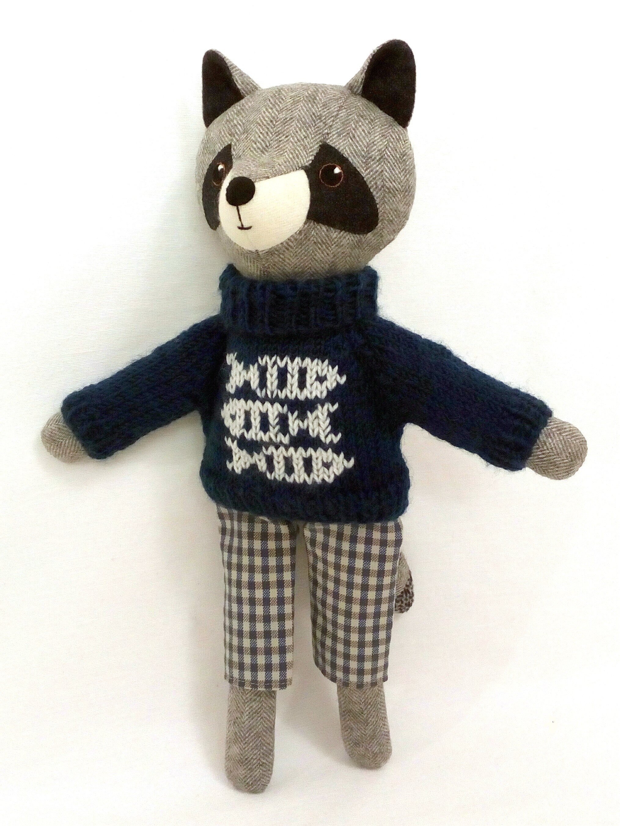 Gray Raccoon Boy Plush stuffed animal doll Woodland wool | Etsy
