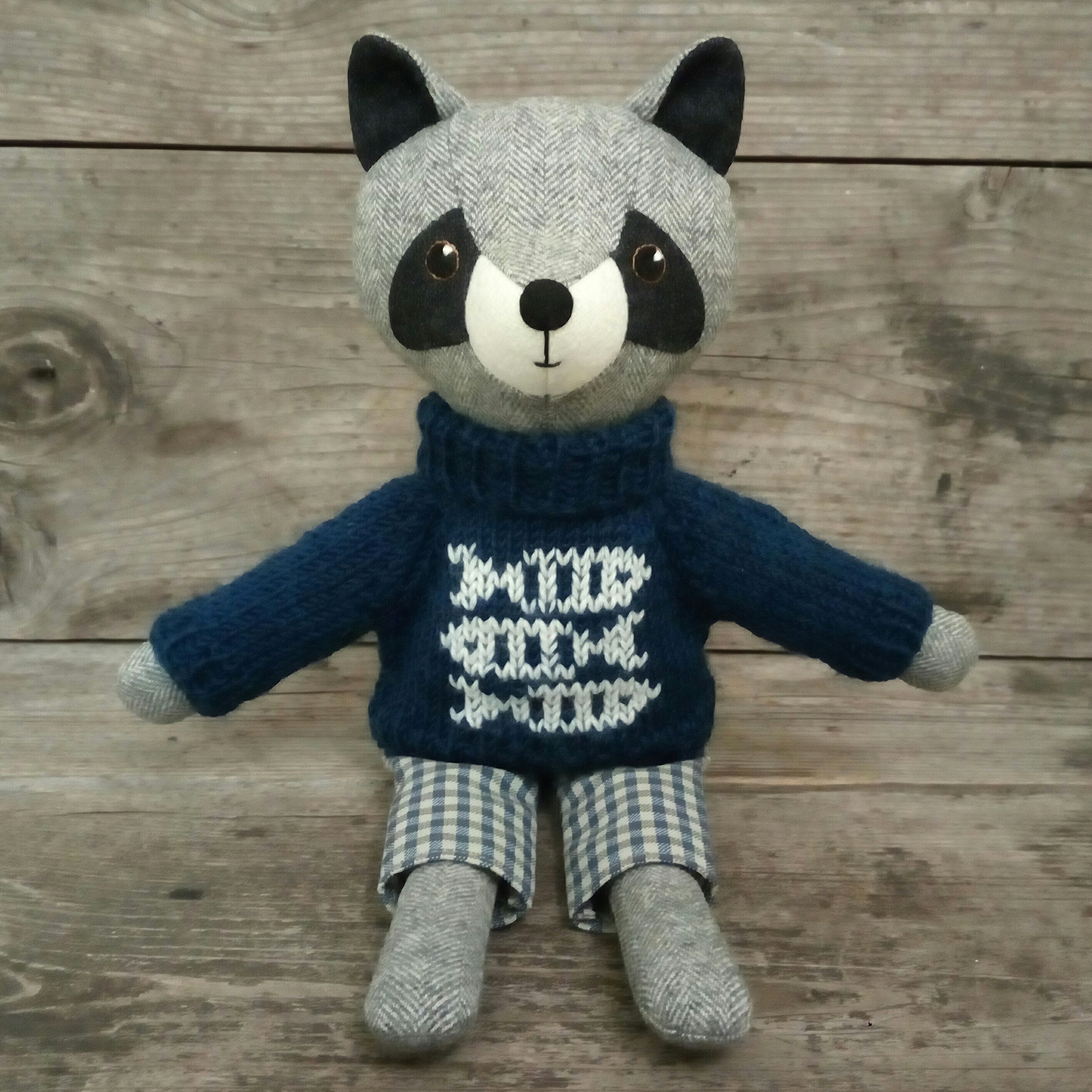 Gray Raccoon Boy Plush stuffed animal doll Woodland wool | Etsy