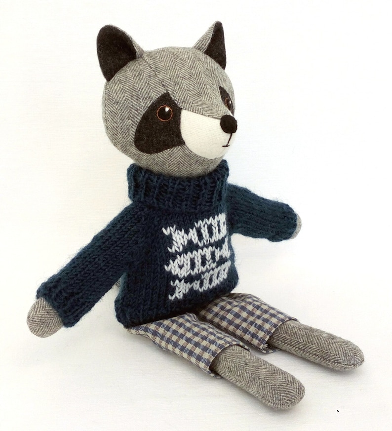 Gray Raccoon Boy Plush stuffed animal doll Woodland wool | Etsy
