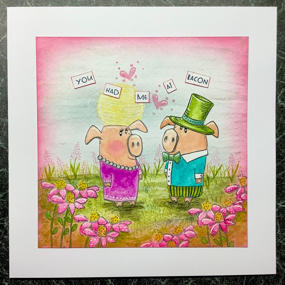 Handmade 7" X 7" Comical Pigs Card “you Had Me at Bacon” - Engagement ...