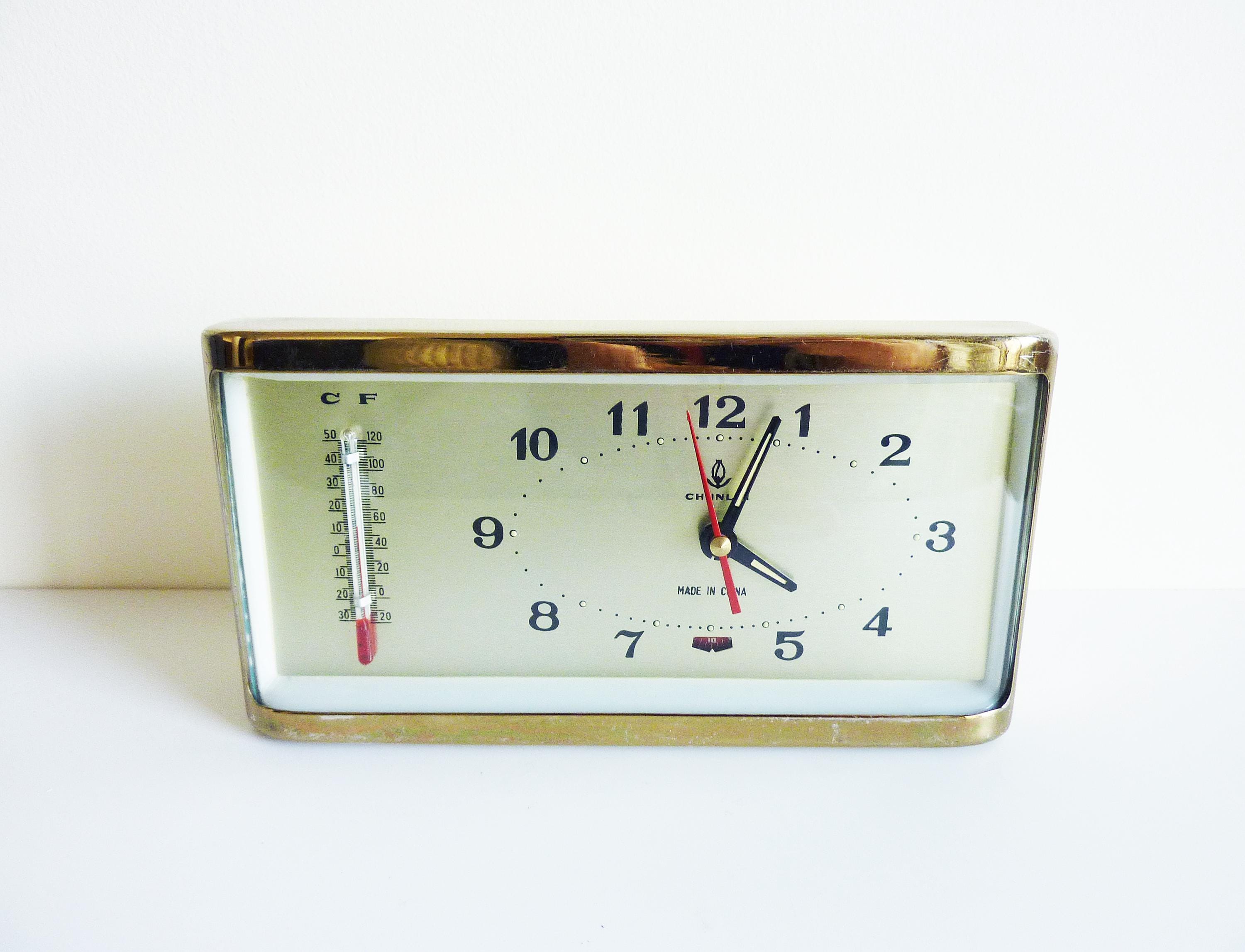 Retro Mechanical Alarm Clock With Thermometer - 90s Desk Decor - Etsy