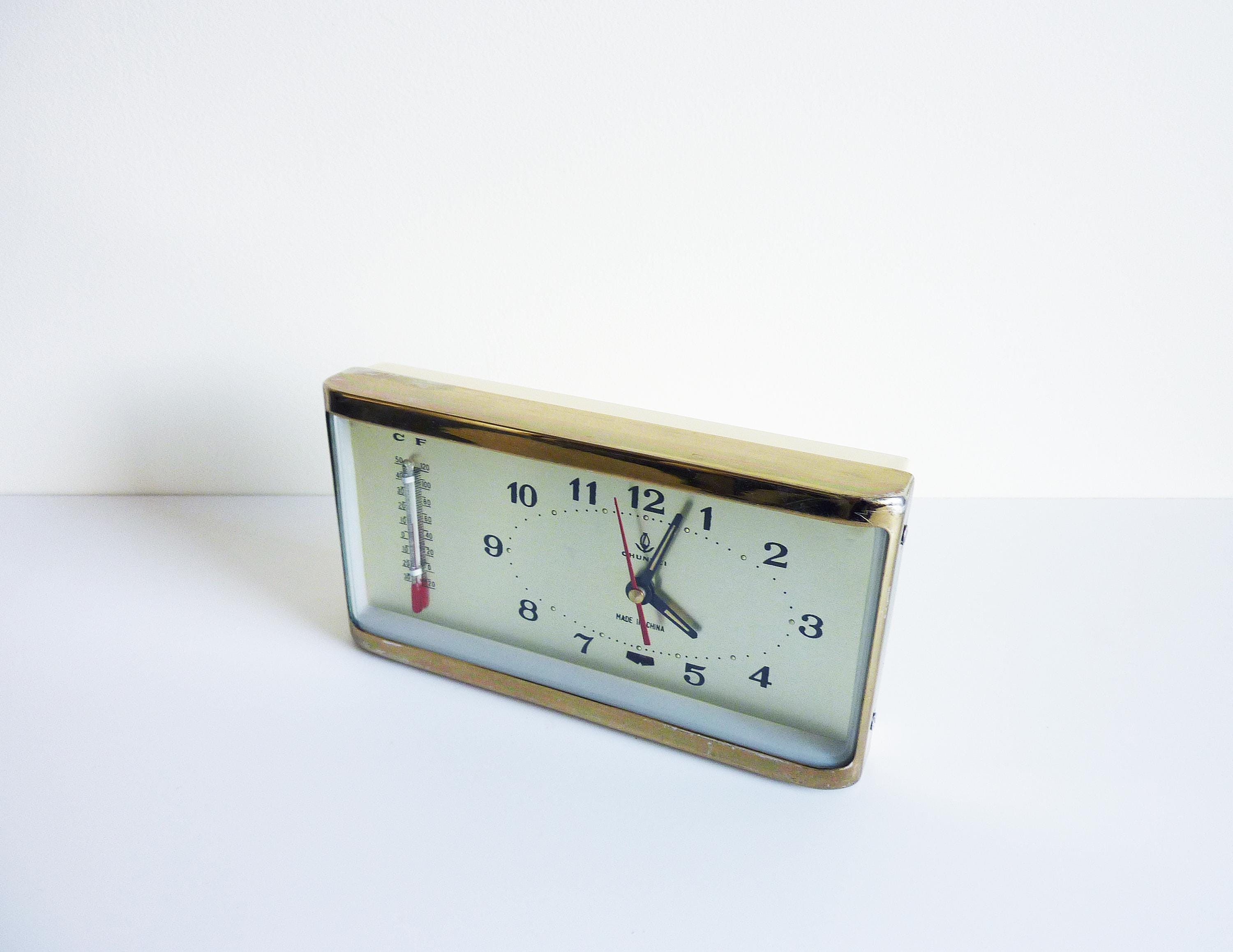 Retro Mechanical Alarm Clock With Thermometer - 90s Desk Decor - Etsy