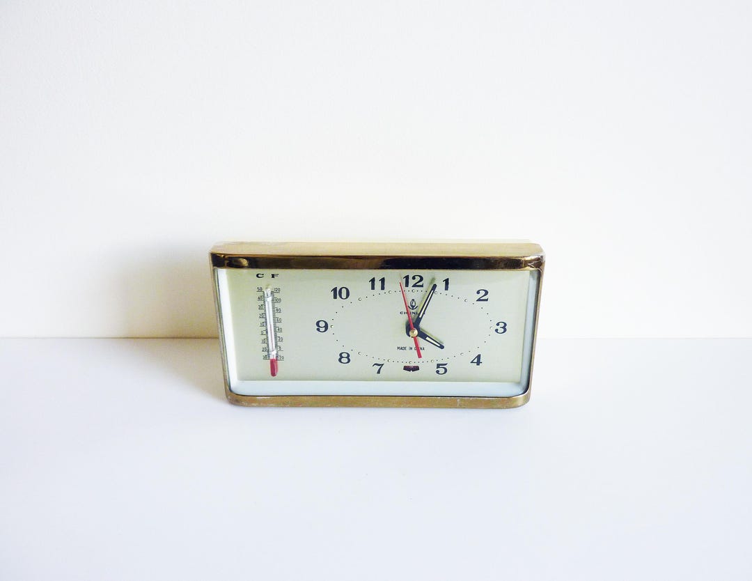 Retro Mechanical Alarm Clock With Thermometer - 90s Desk Decor - Etsy