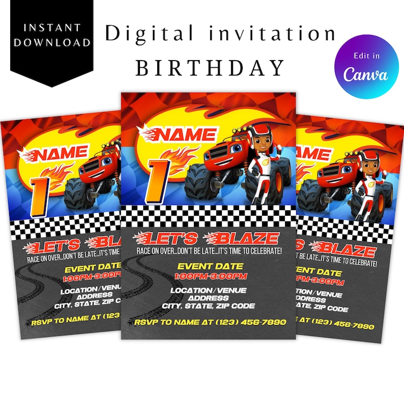 Instant Download! Digital Invitation...blaze and the Monster Machines ...