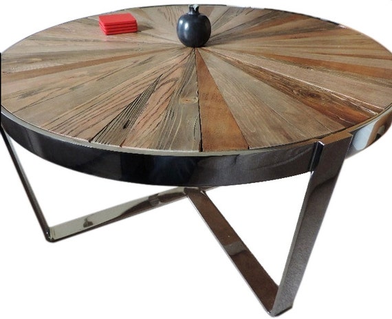 Katrina Coffee Table Solid Recycled Wood Inox Mirror Base | Etsy