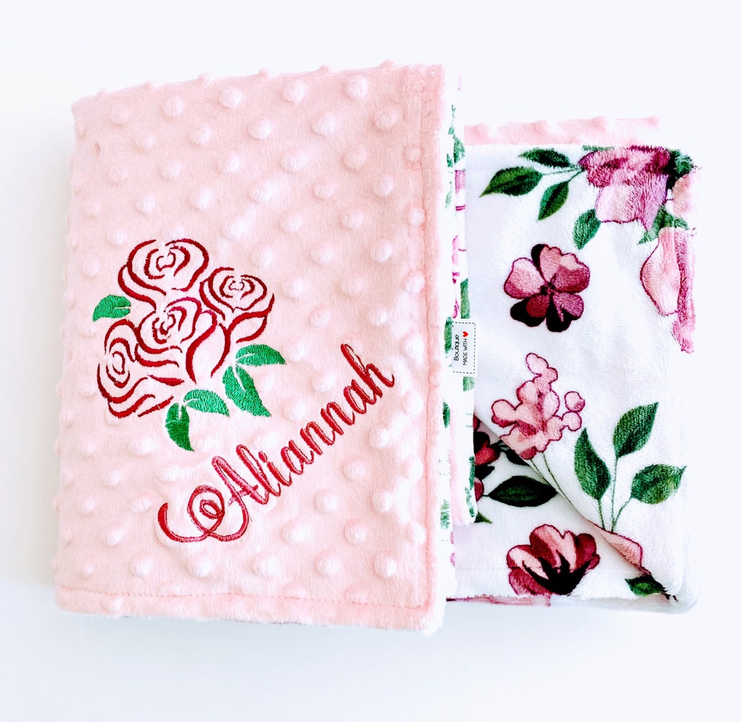 Personalized Baby Blanket, Pink Rose Blanket, Custom Baby Blanket With ...