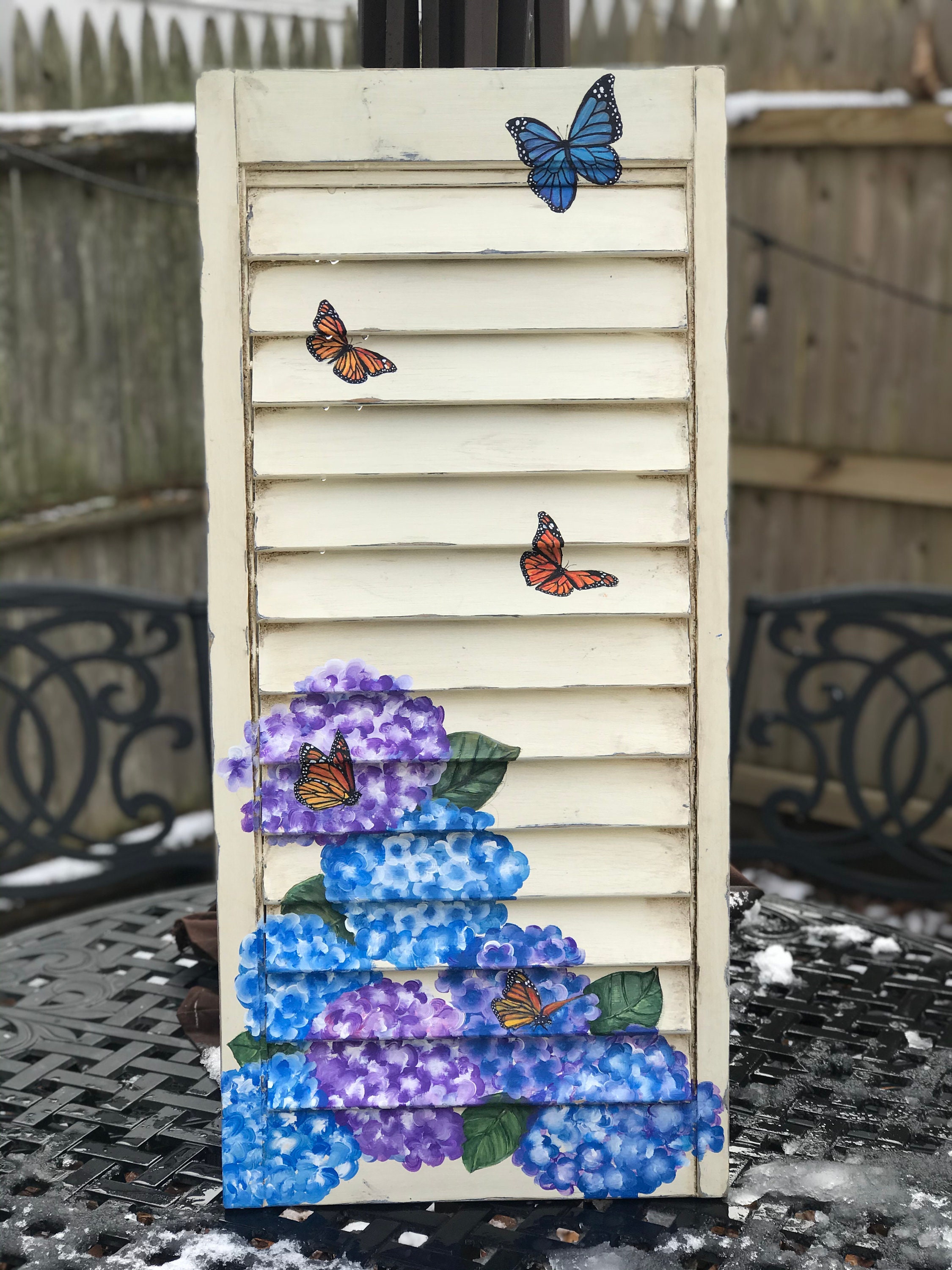 Repurposed, Antiqued, Hand Painted Hydrangea Flowers With Butterflies ...