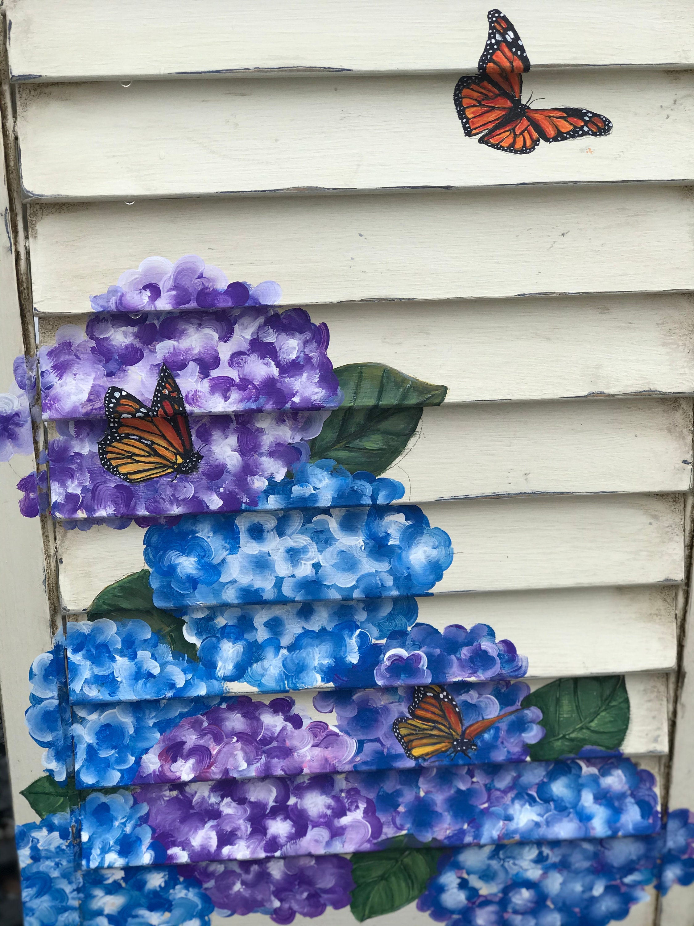 Repurposed, Antiqued, Hand Painted Hydrangea Flowers With Butterflies ...