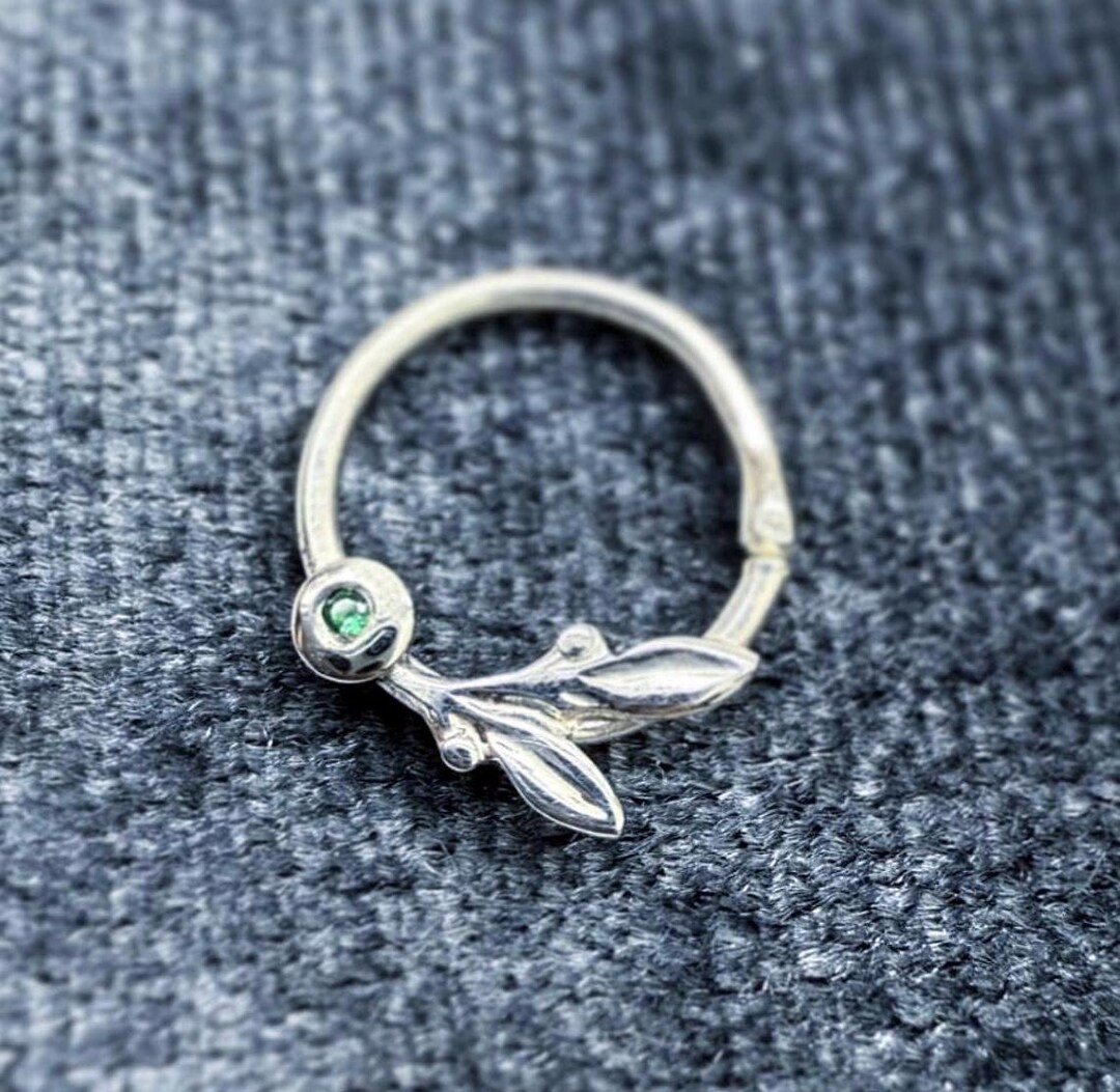 925 Sterling Silver, Hoop Leaf Earring, Leaf Septum Ring, Daith Ring. - Etsy Australia