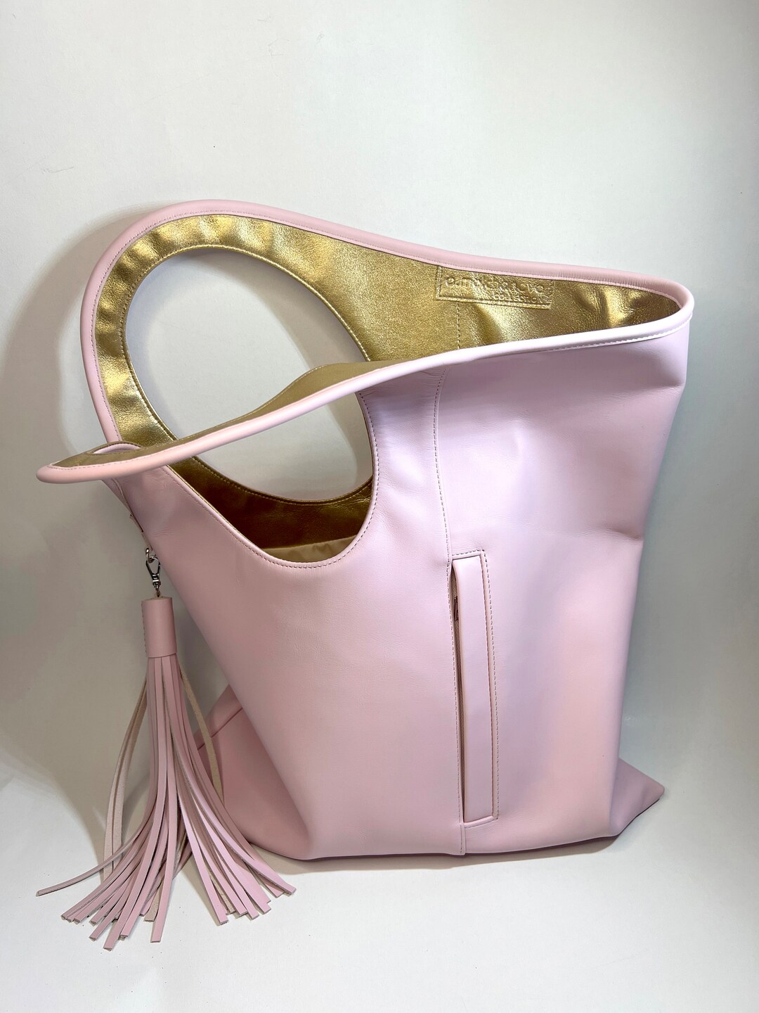 Blush Pink Hobo Bag With Gold Interior: Soft Genuine Leather Shopper ...