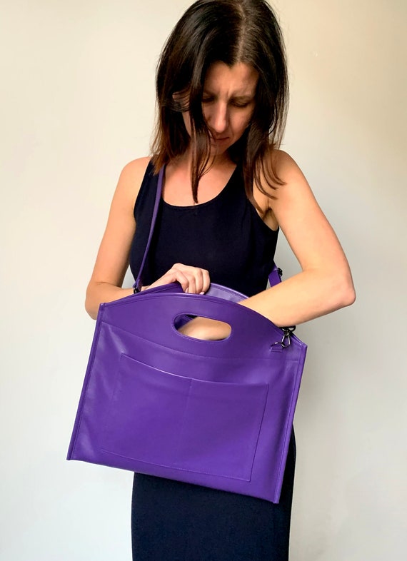 Leather Laptop Purse Purple Laptop Bag Computer Bag Crossbody | Etsy