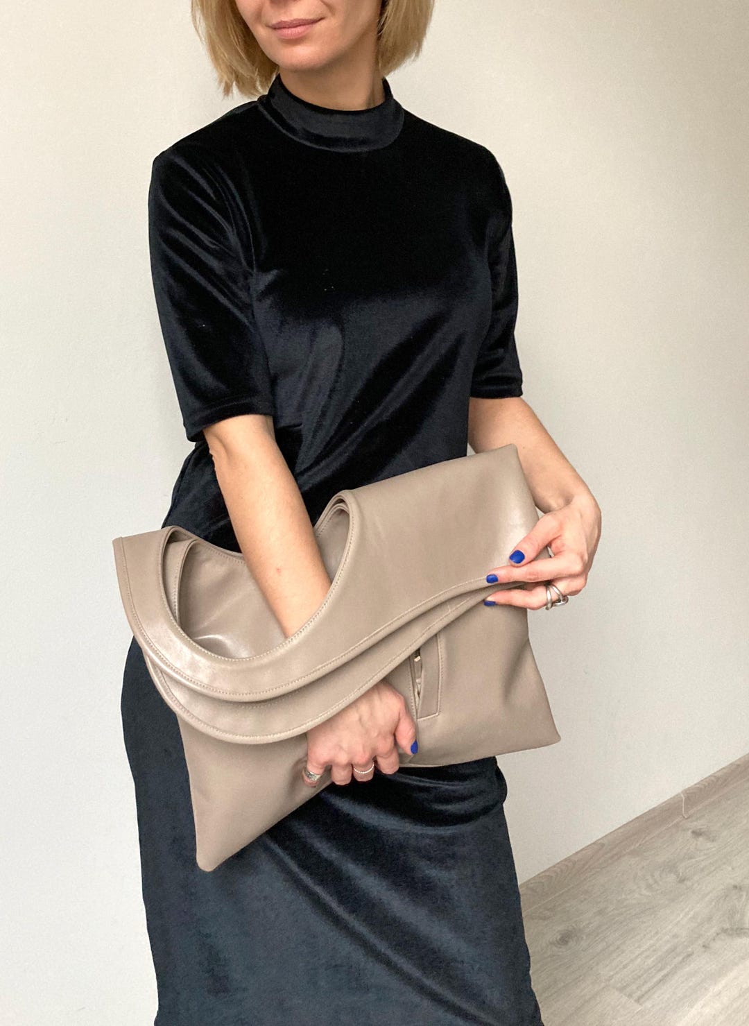 Taupe Clutch Purse: Large Foldover Shoulder Bag Armhole Handle Handbag ...