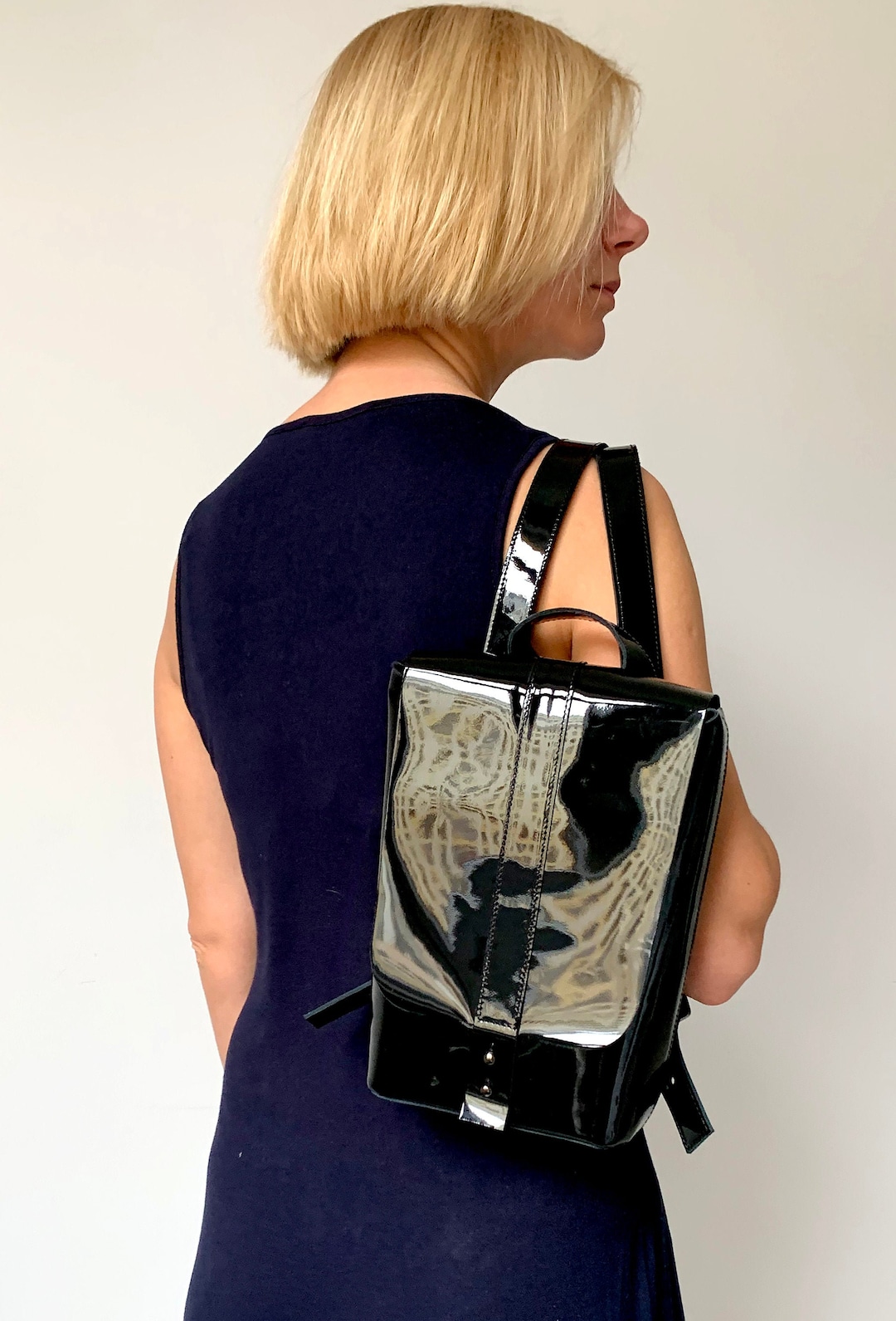 Ladies Backpack Purses Patent Leather Handbag Black Mini Backpack Purse ...