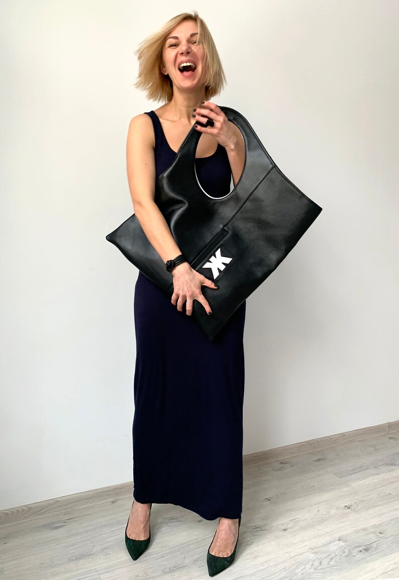 Oversized Clutch Purse Black Leather Handbags For Women Fold Etsy