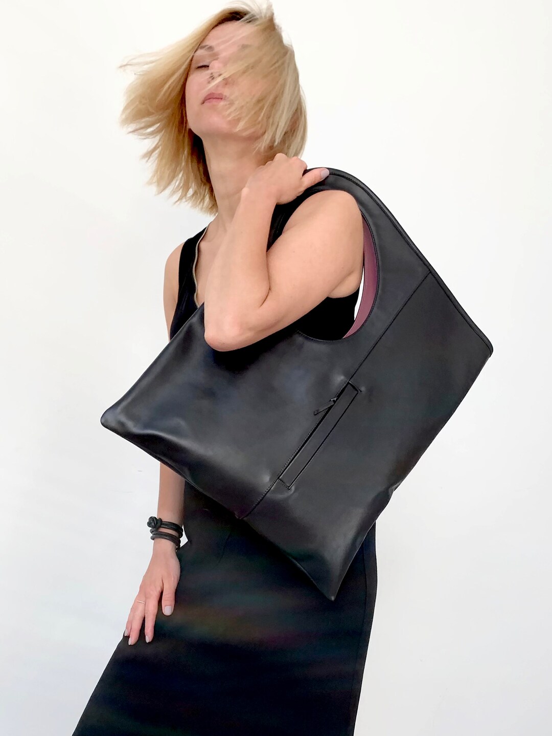 Black Leather Hobo Bag for Women Large Shoulder Bag Unique Purse ...