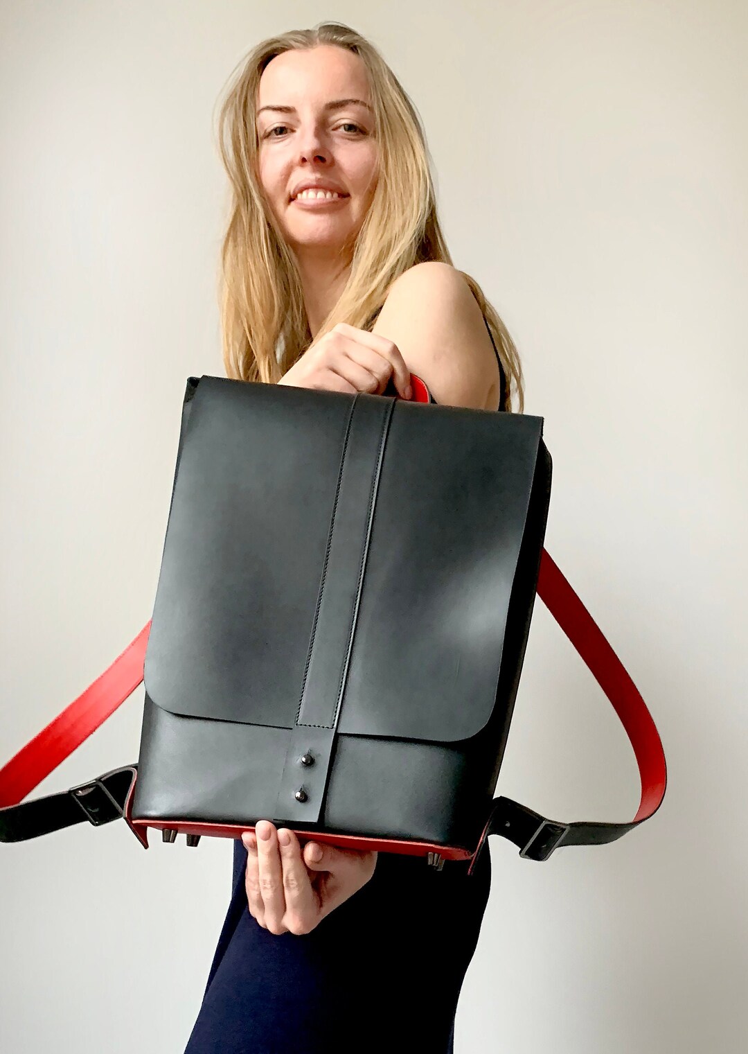 Black Leather Backpack Purse Leather Rucksack Women Large Leather ...