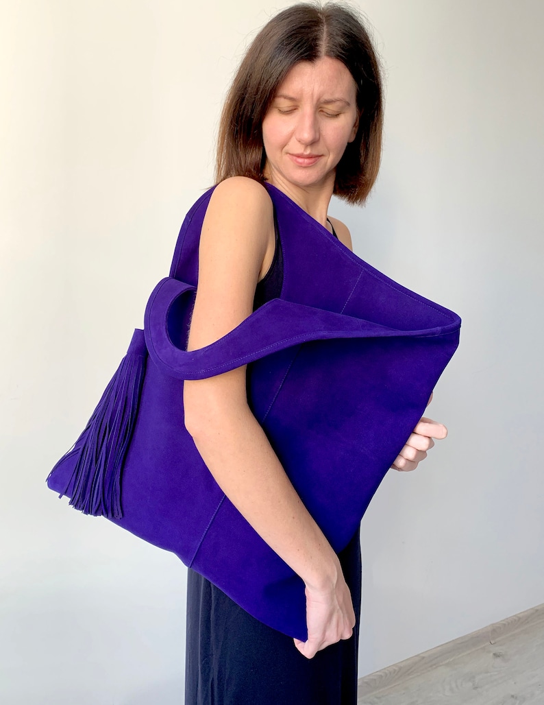 Cobalt Blue Suede Clutch Bag: Large Foldover Purse - Etsy