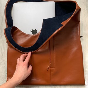 Mustard Leather Tote Unique Leather Slouchy Handbag Oversized Hobo Bag ...