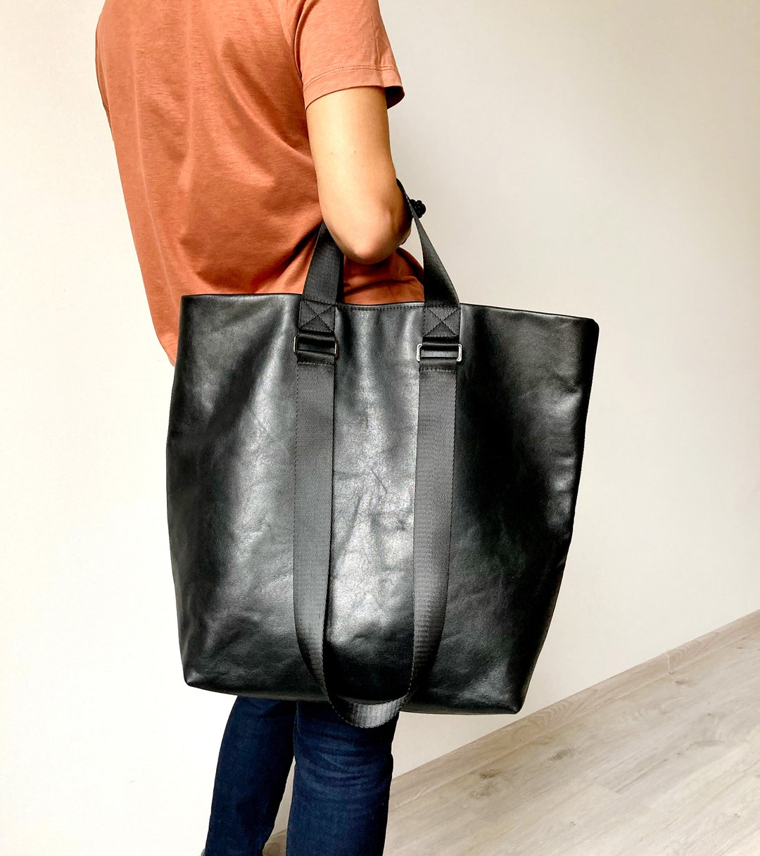 Extra Large Leather Tote Bag Black Leather Shopper Oversized Leather ...