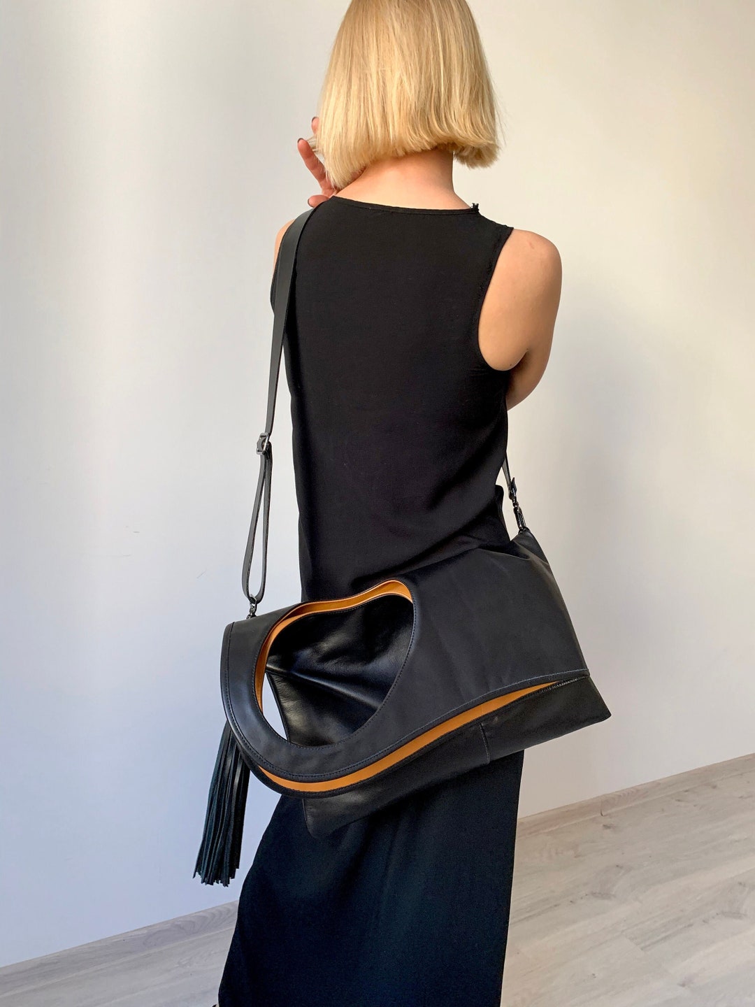 Extra Large Foldover Slouchy Purse for Women Black Leather Crossbody ...