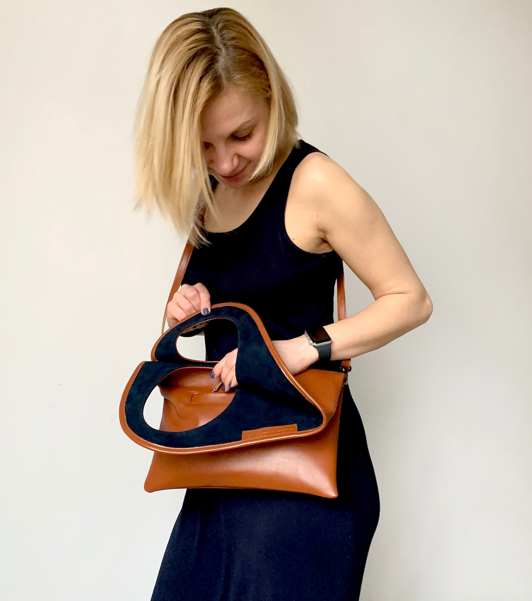 Tan Leather Crossbody Bag Fold Over Purse Medium Leather Boho Bag for ...