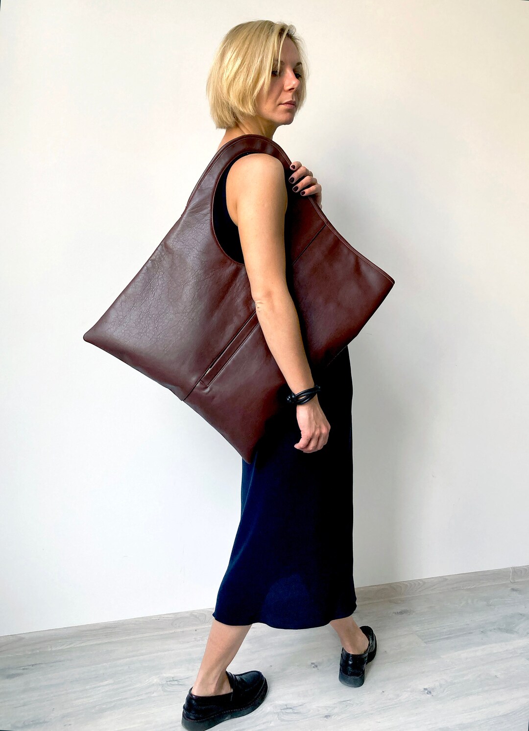 Brown Leather Hobo Purse Asymmetrical Tote Bag for Women Unique ...