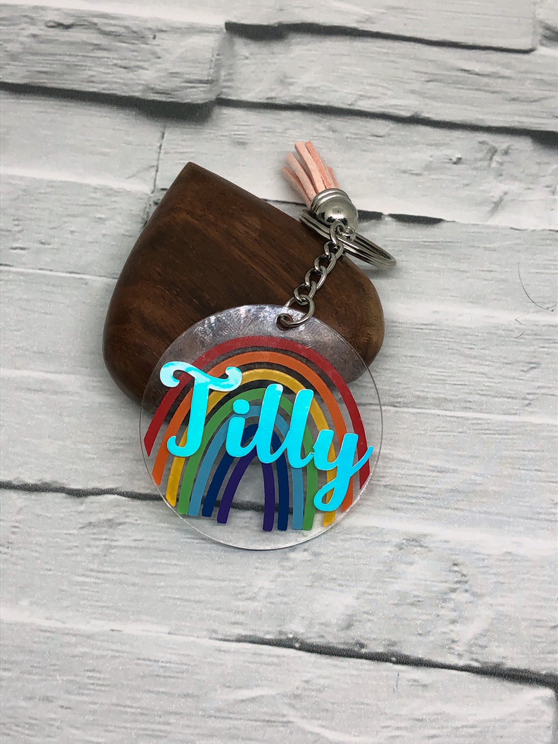 Llavero arcoíris personalizado llavero acrílico vinilo sobre - Etsy México