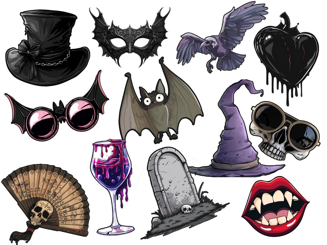 INSTANT DIGITAL DOWNLOAD Goth Photo Booth Props Set of 12 Goth Themed ...