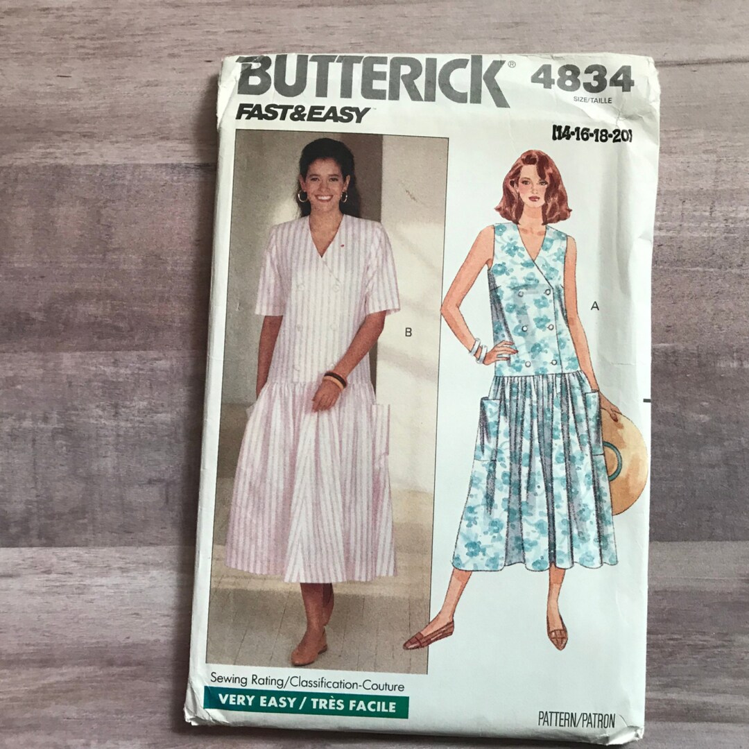 Misses Drop Waist Dress Pattern- Butterick 4834 - Vintage Pattern ...