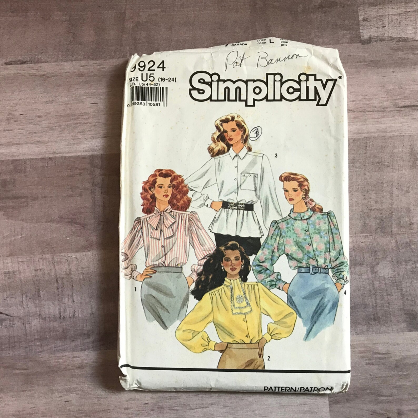 Misses Button Front Blouse Pattern | Simplicity 9924 | Vintage 1990 ...