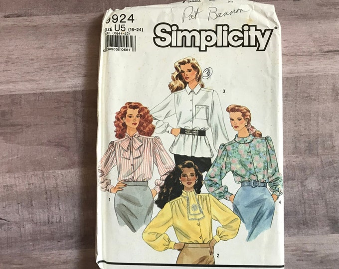 Misses Button Front Blouse Pattern | Simplicity 9924 | Vintage 1990 ...