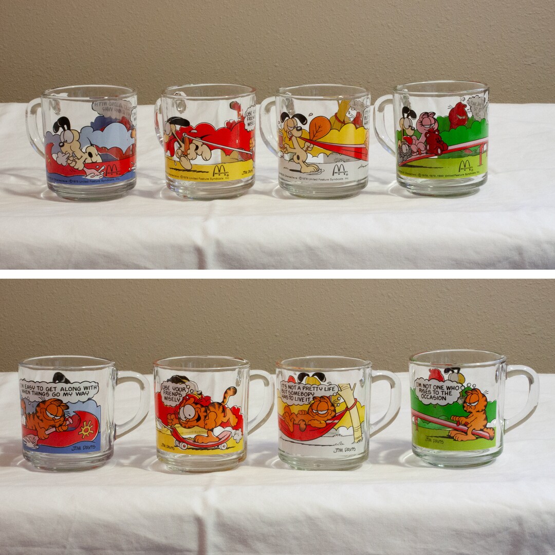 Vintage Garfield Mugs, Retro Cups, Glassware, Clear Mugs, Collector ...